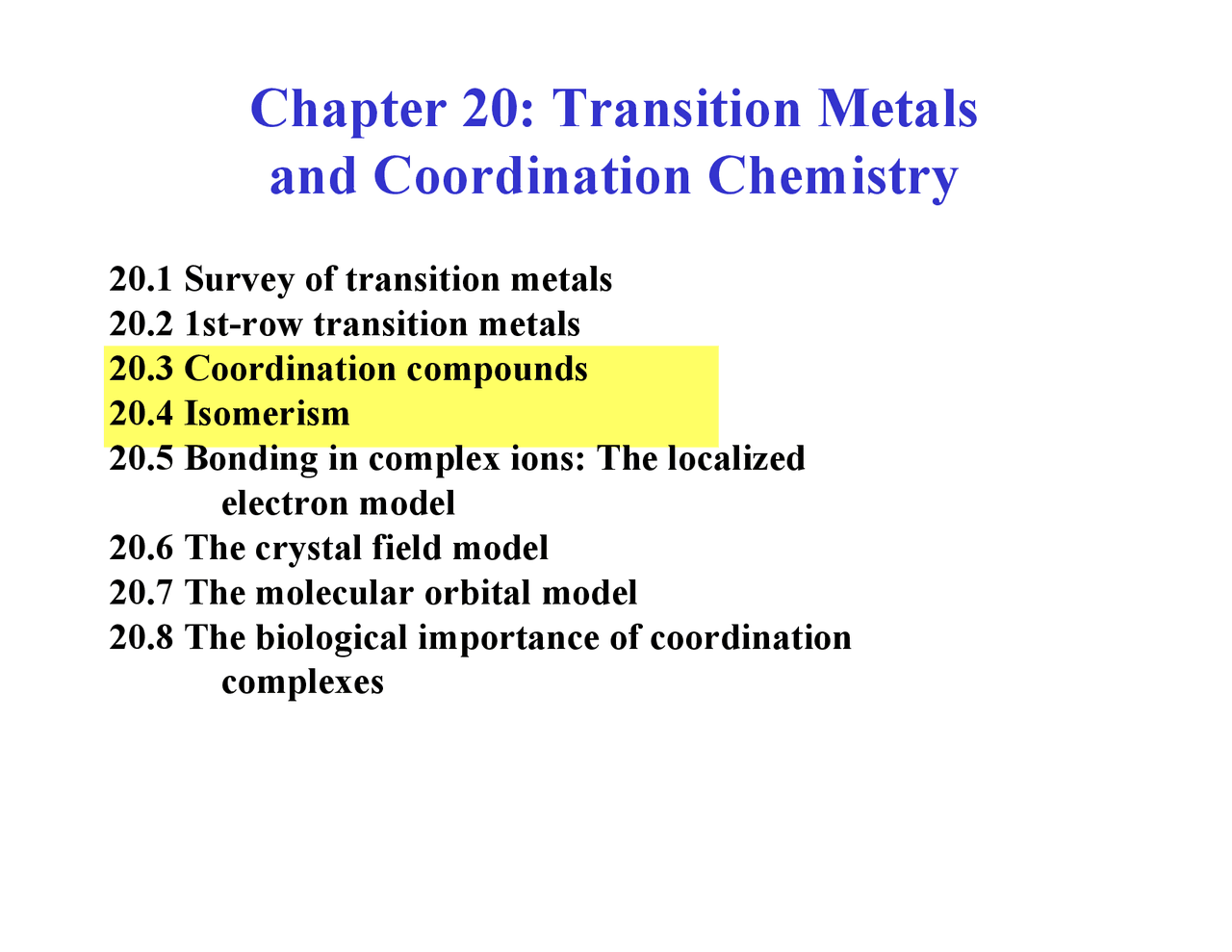 Transition Metals And Coordination Chemistry Notes Chem 162 Docsity