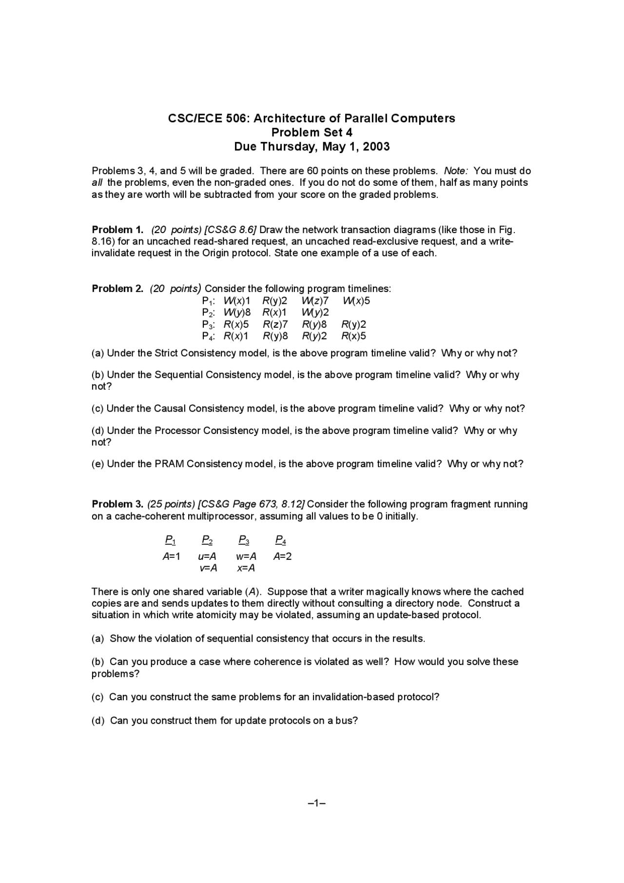 Problem Set 4 Architecture Of Parallel Computers Ece 506 Docsity