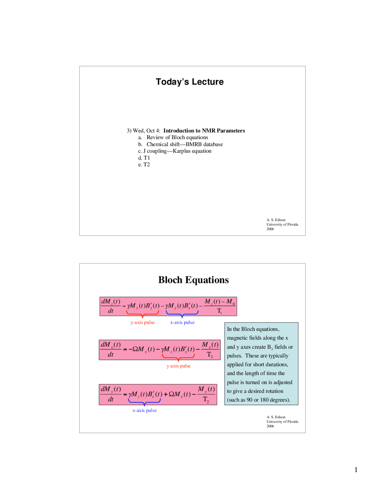 Introduction To Nmr Parameters Lecture Slides Bch 6745 Docsity