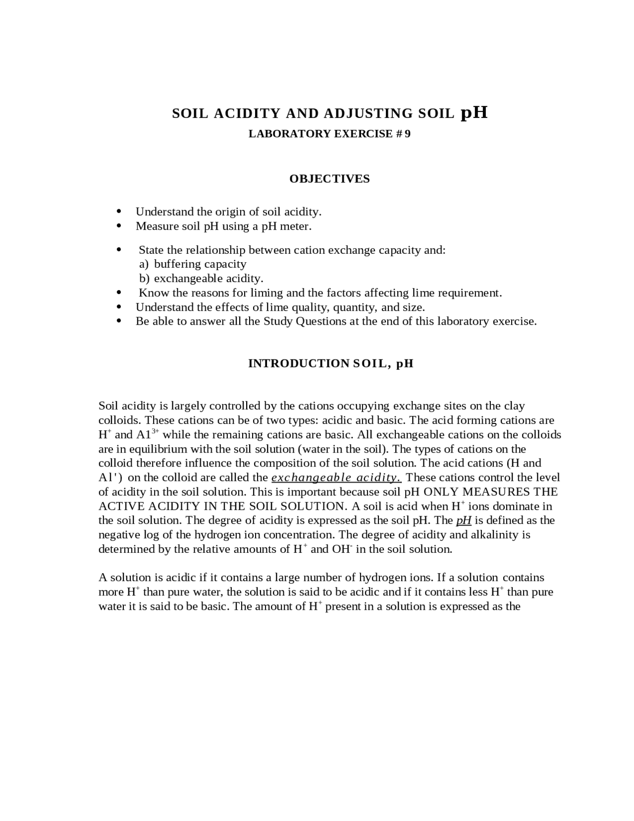 Lab 9: Soil Acidity and Adjusting Soil pH | SSC 012 - Docsity