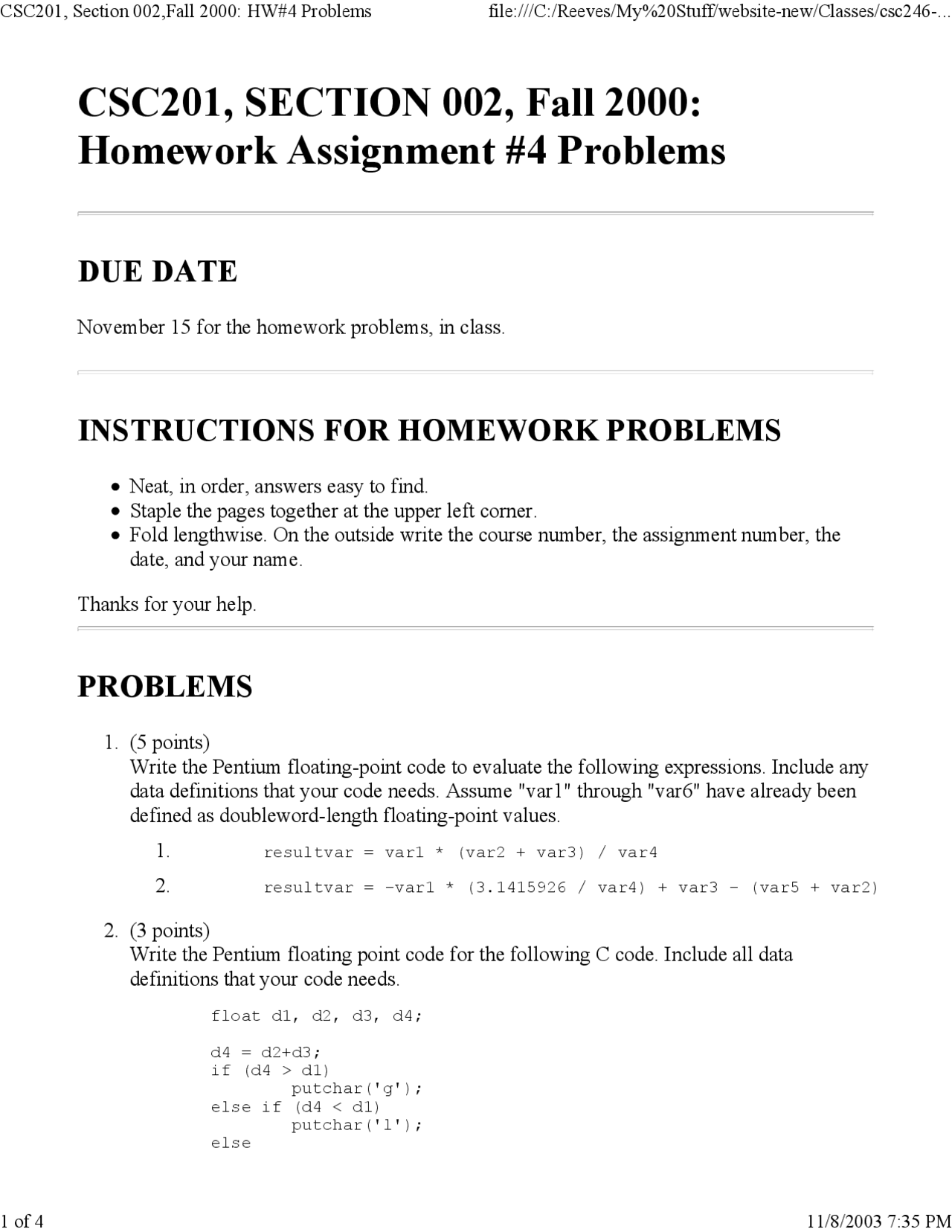 Problem Set 4 Concepts And Facilities Of Operating Systems Csc 246