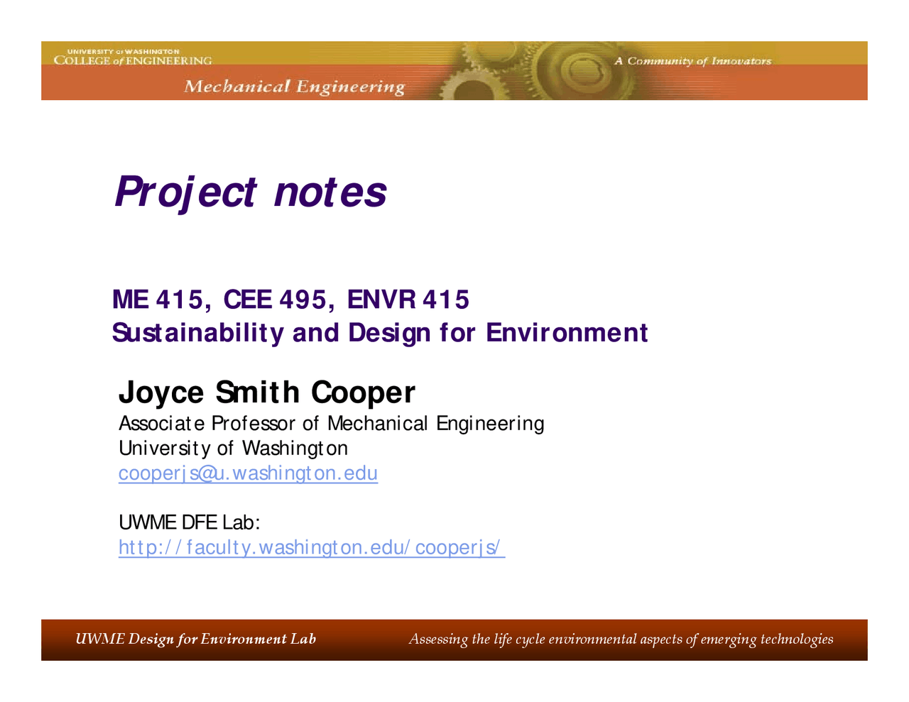 Sustainability And Design For Environment Project Notes Cee 495
