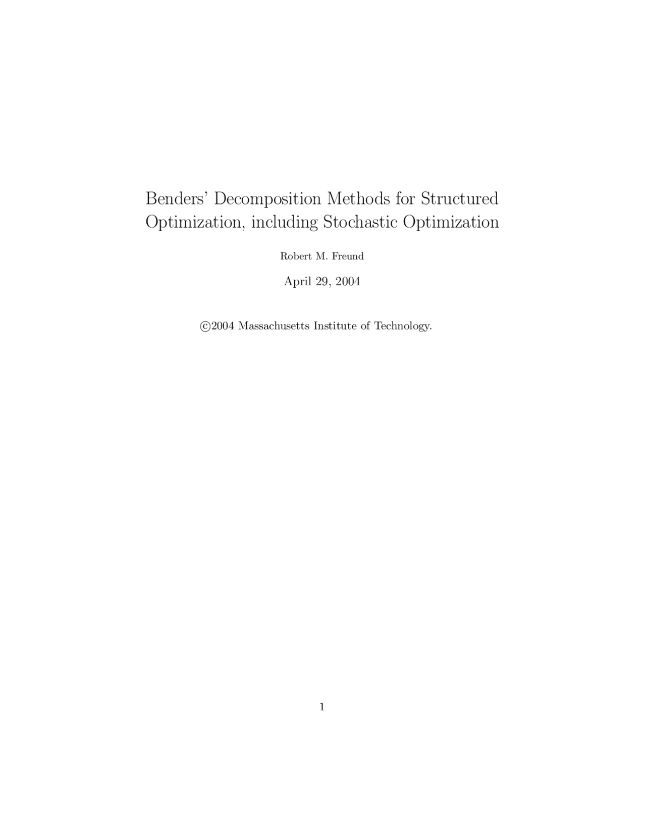 Benders' Decomposition for Linear Programming with Block-Ladder ...