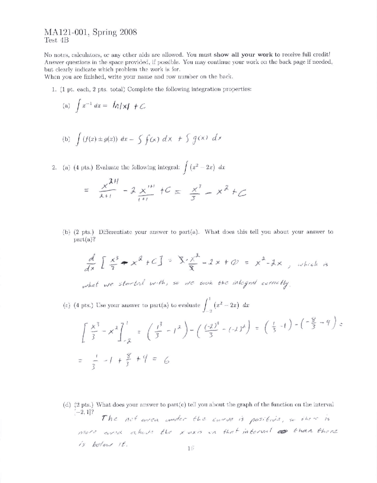 4 Multiple Choice Questions of Elements of Calculus - Exam 4 | MA 121 ...