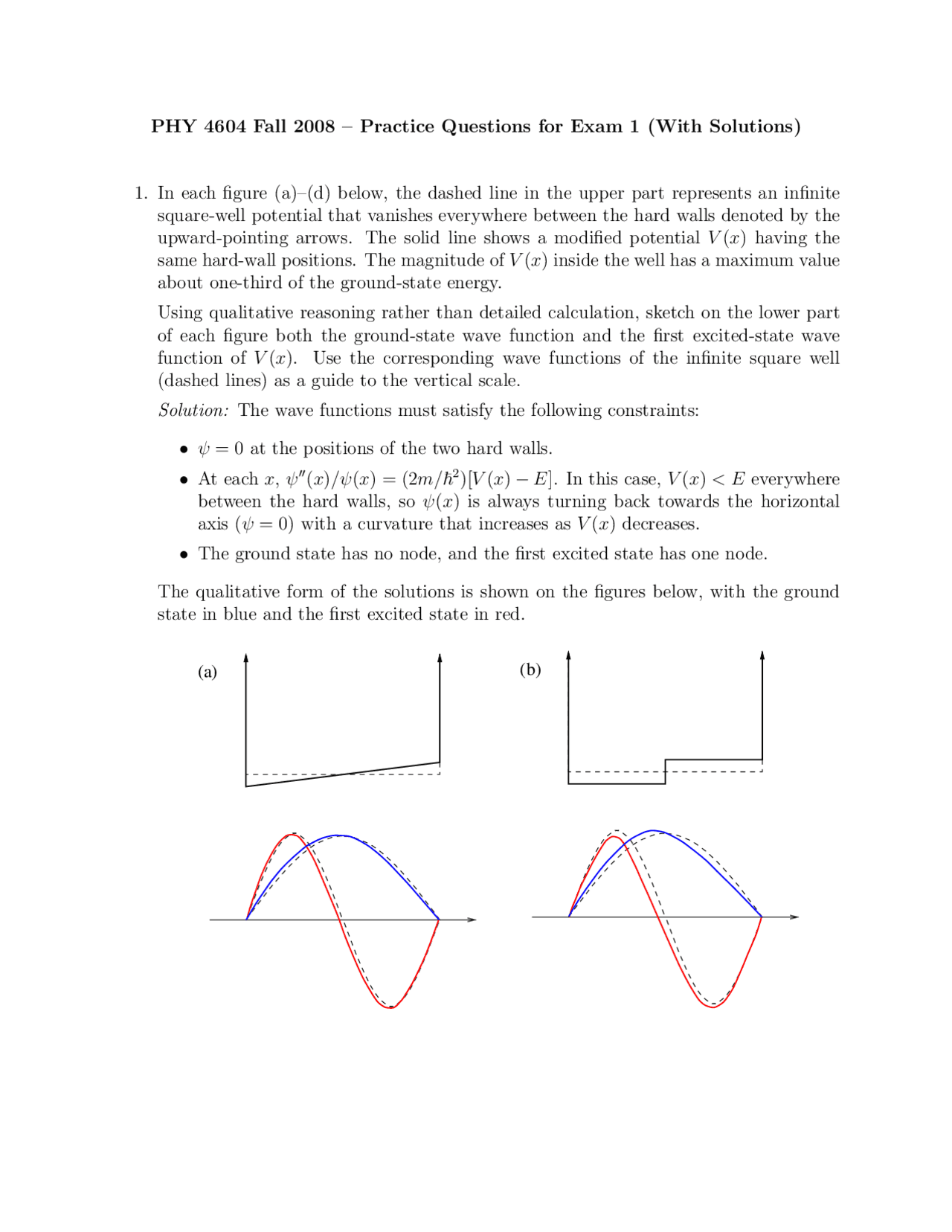 Practice Questions with Answer for Exam 1 - Quantum Mechanics | PHY 4604 - Docsity