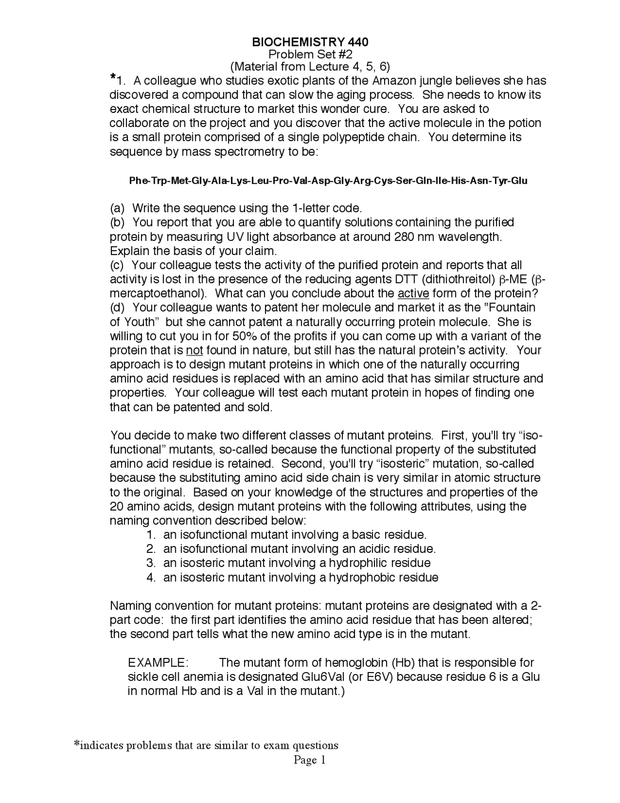 Problem Set 2 - Biochemistry, Study Questions | BIOC 440 - Docsity