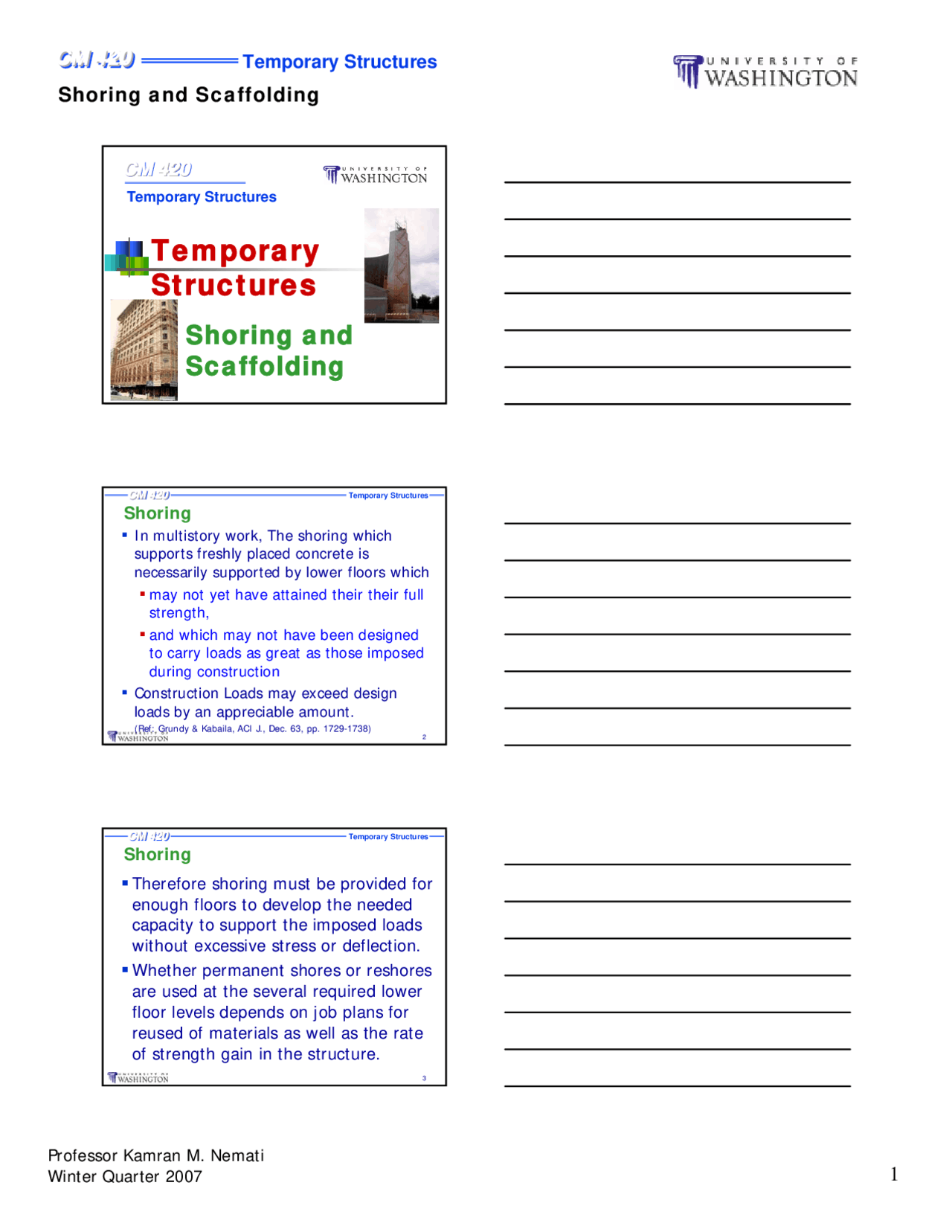 Shoring and Scaffolding - Lecture Slides | CM 420 - Docsity