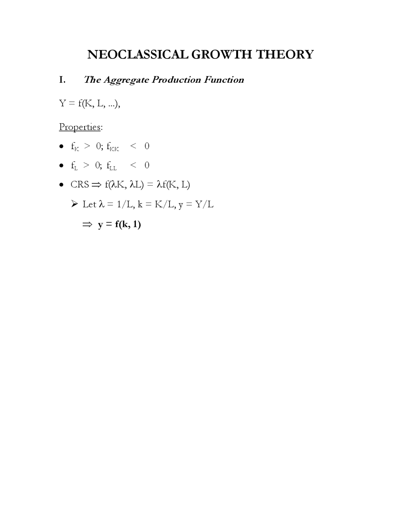 Neoclassical Growth Theory Economic Development Ecg 540 Docsity