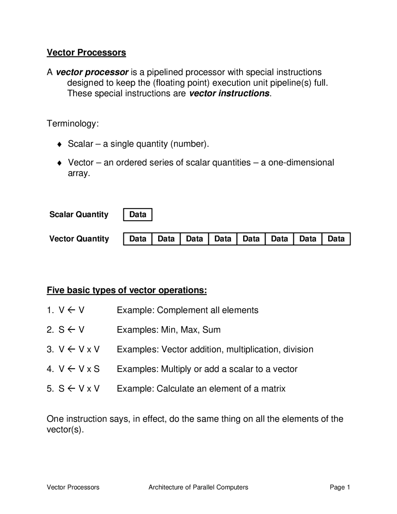 Vector Processors Architecture Of Parallel Computers Csc 506 Docsity