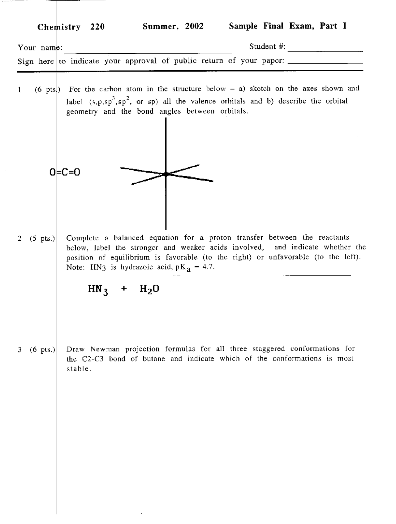 Sample Final Exam Problems Principles Of Chemistry Ii Chem 220
