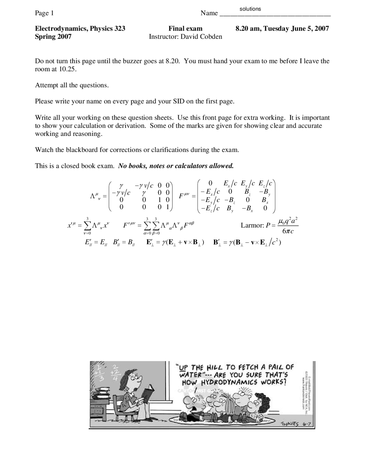 Final Exam With Solution Electromagnetism Phys 323 Docsity