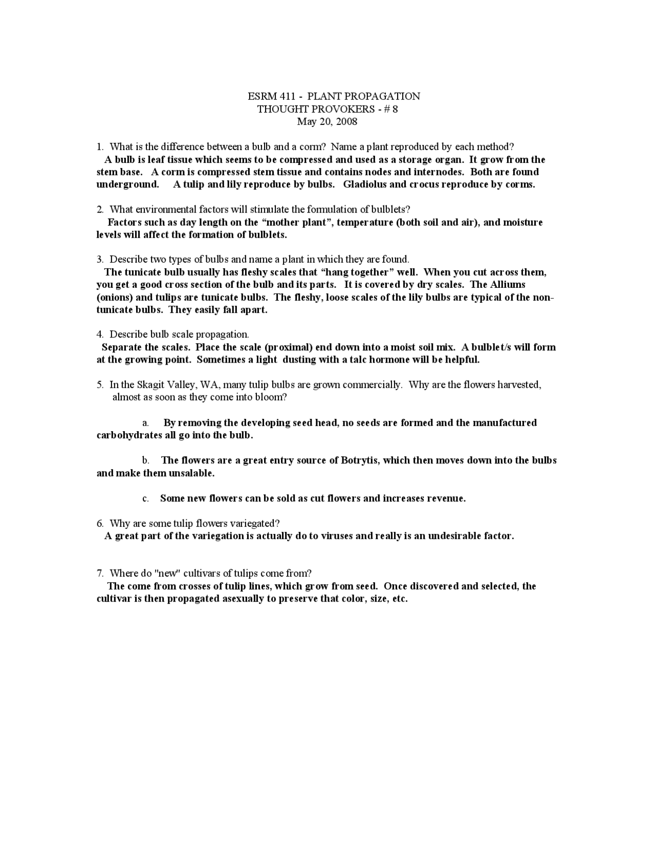 Assignment 8 With Solutions Plant Propagation Esrm 411 Docsity