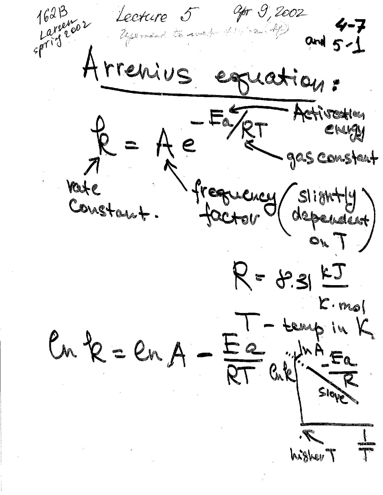 Notes on Arrhenius Equation - General Chemistry | CHEM 162 - Docsity