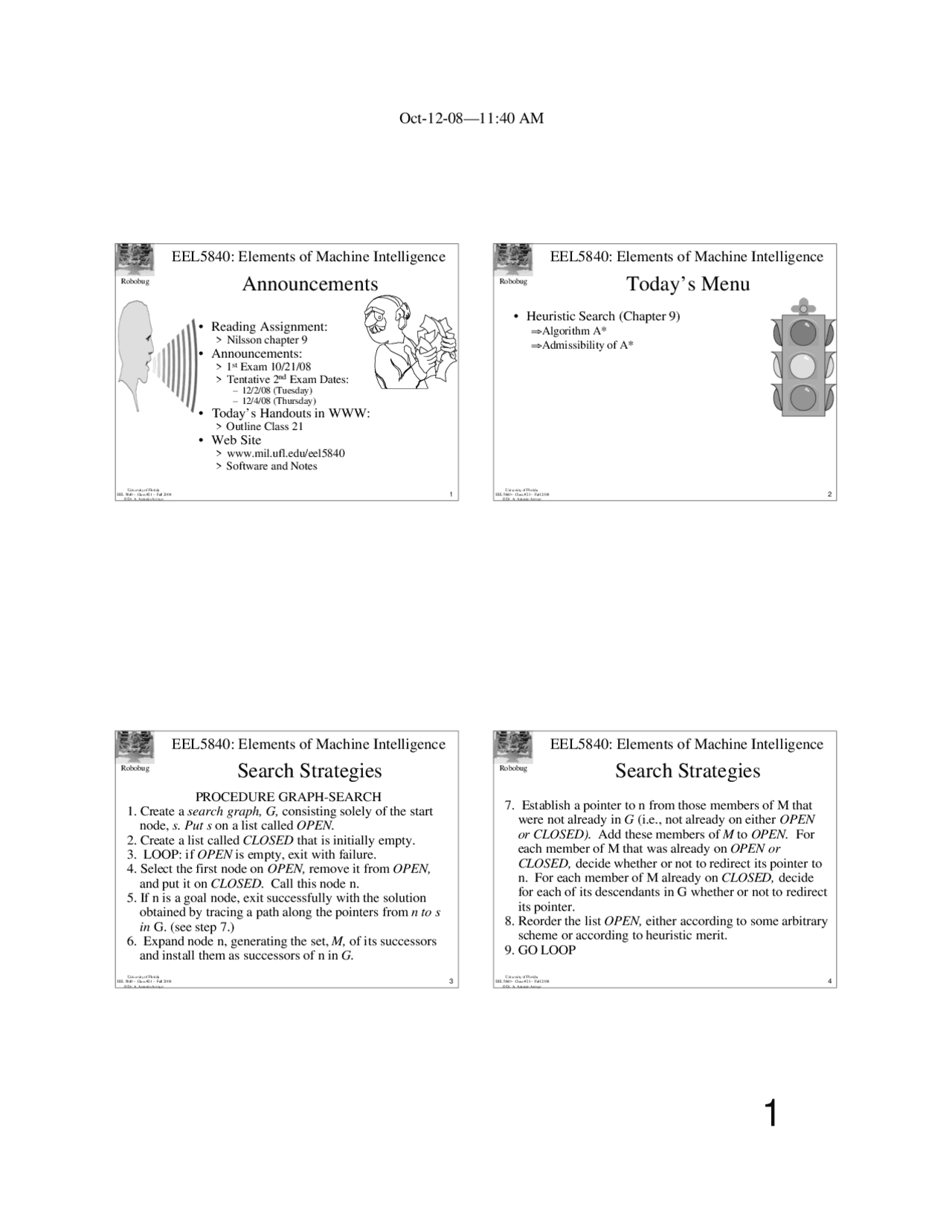 Heuristic Searches Lecture Slides Eel 5840 Examens Génie Électrique Et Électronique Docsity 