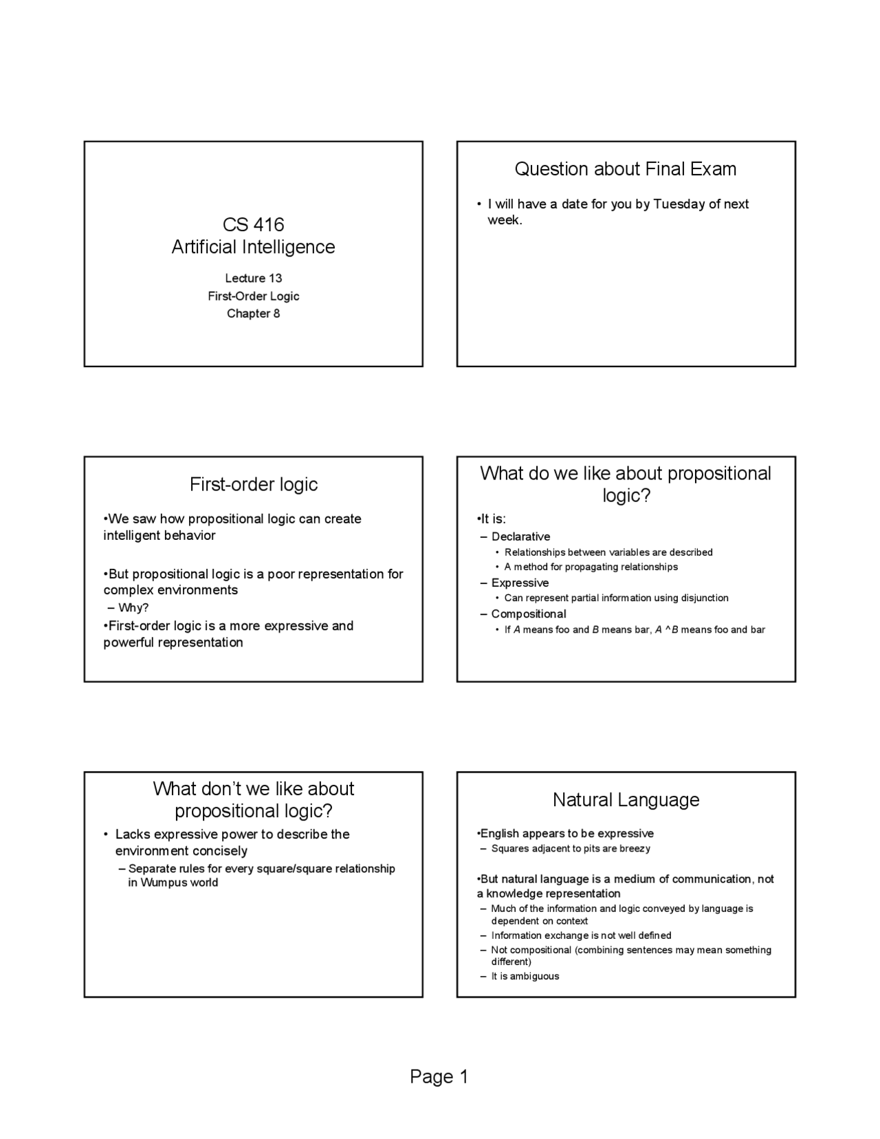 First Order Logic Lecture Slides Cs 4710 Docsity
