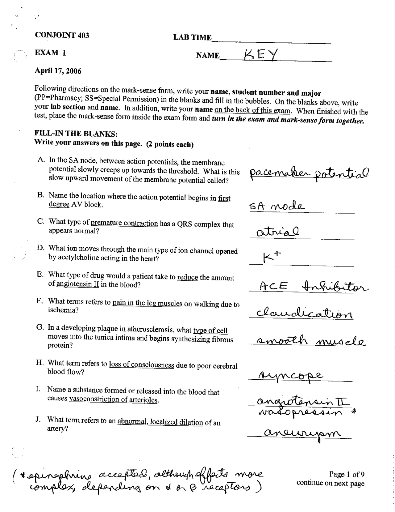 Human Anatomy And Physiology Solved Exam Conj 403 Docsity