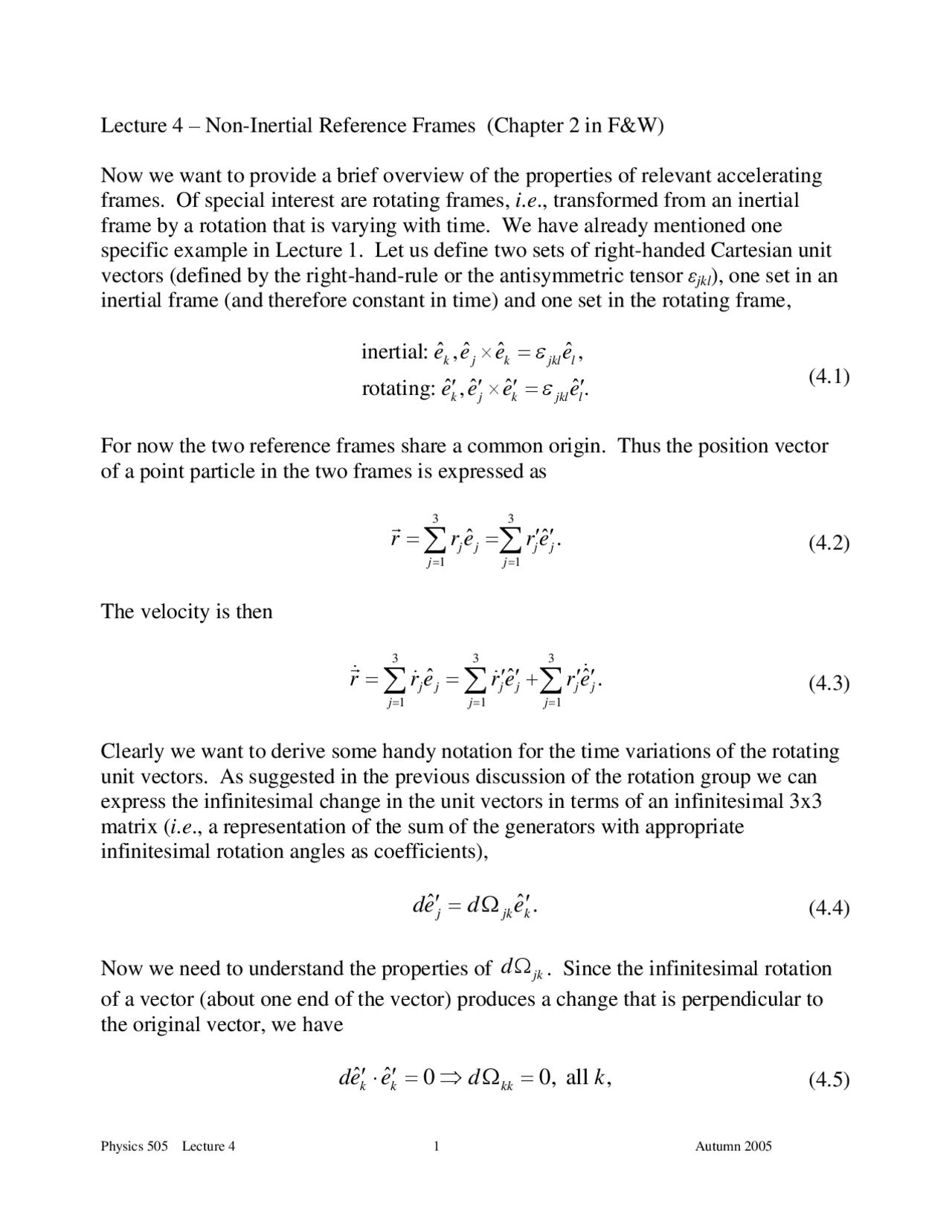 Non-Inertial Reference Frames - Mechanics, Notes | PHYS 505 - Docsity
