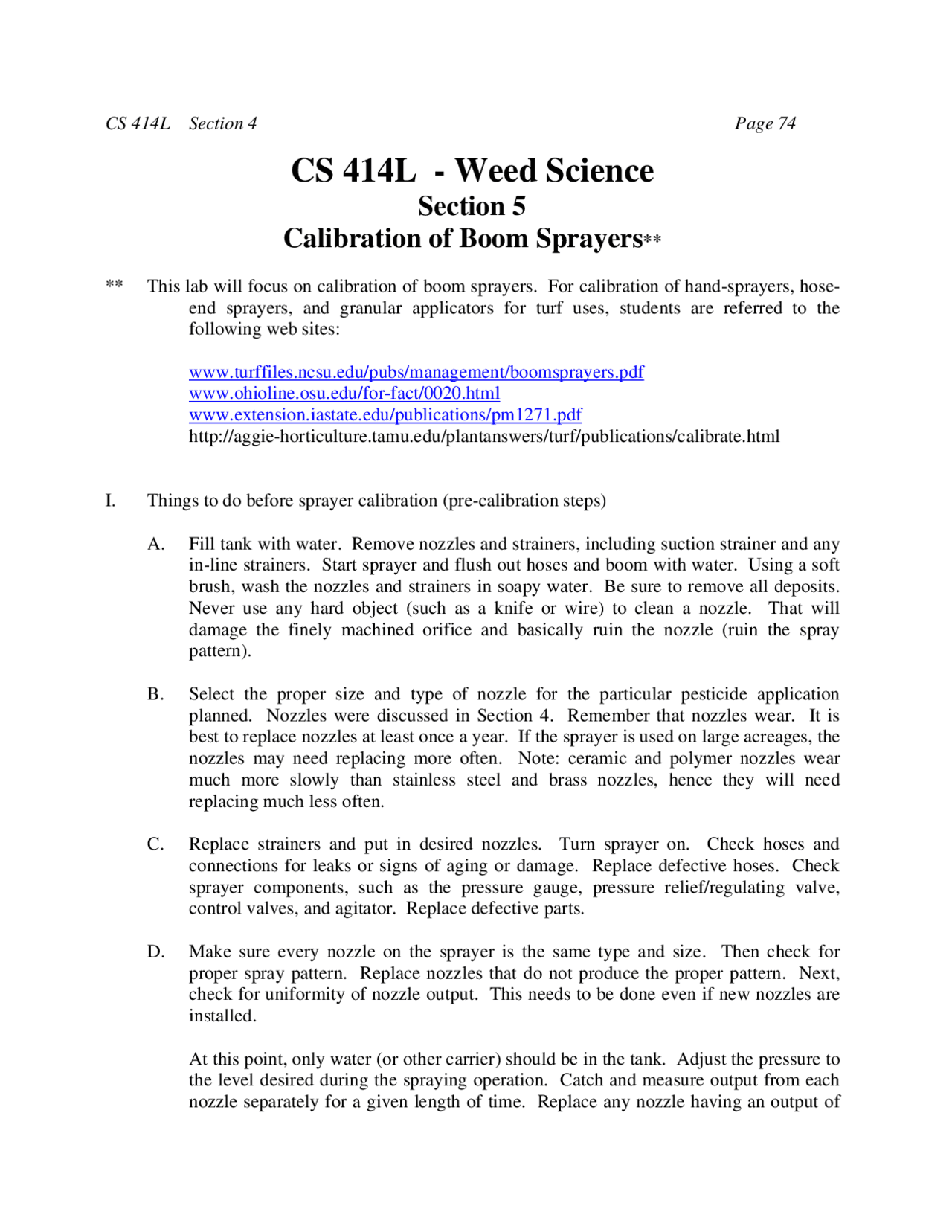 Weed Science For Calibration Of Boom Sprayers Cs 414l Docsity