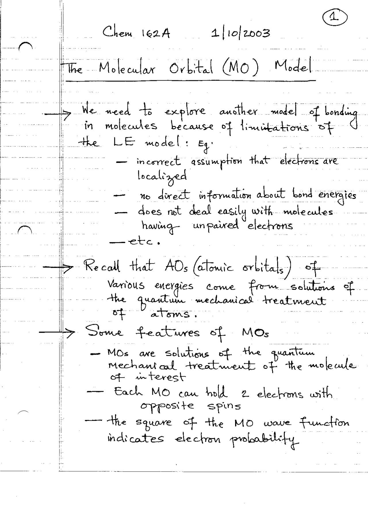 The Molecular Orbital Model - General Chemistry, Handout | CHEM 162 ...