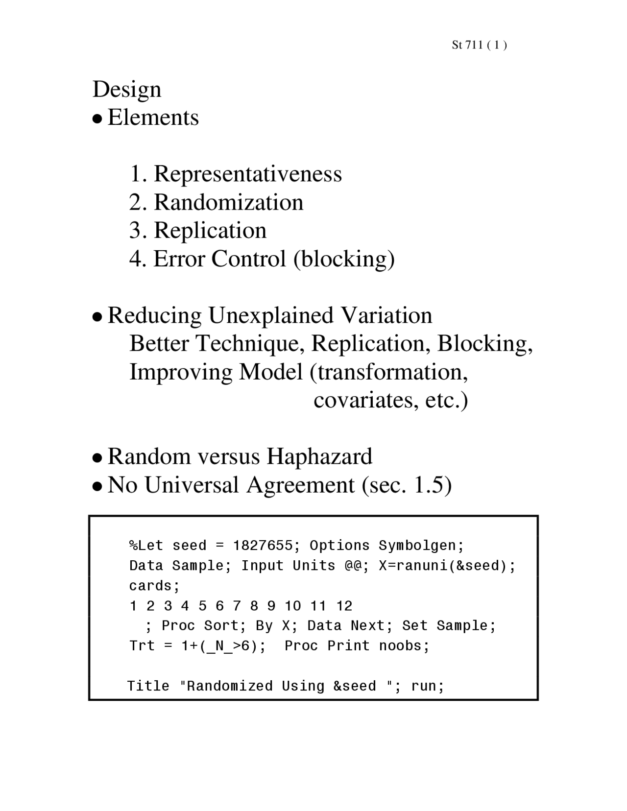 Notes On Designs Elements Design Of Experiments St 711 Docsity