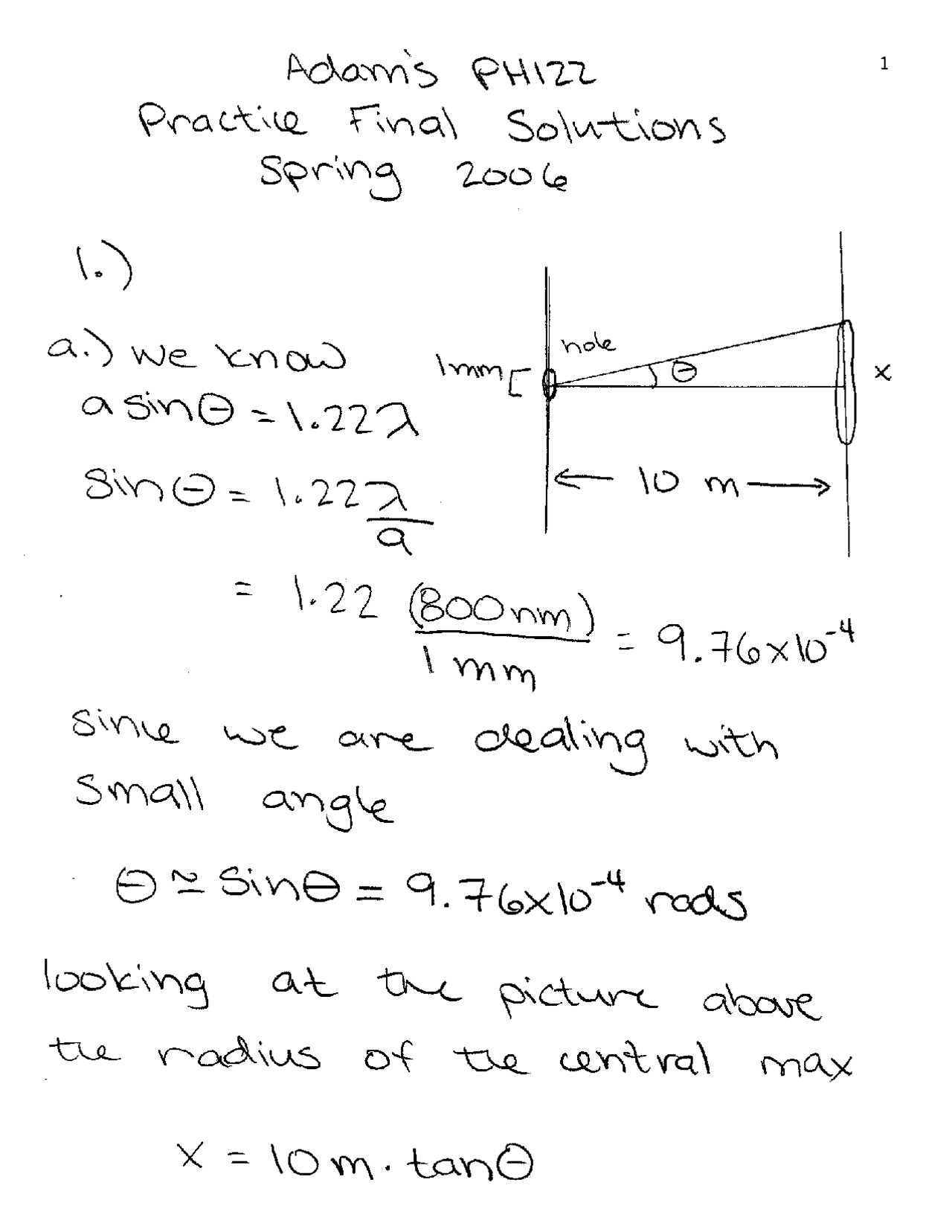 Practice Of Final Solution - General Physics | PH 122 | Exams Physics | Docsity