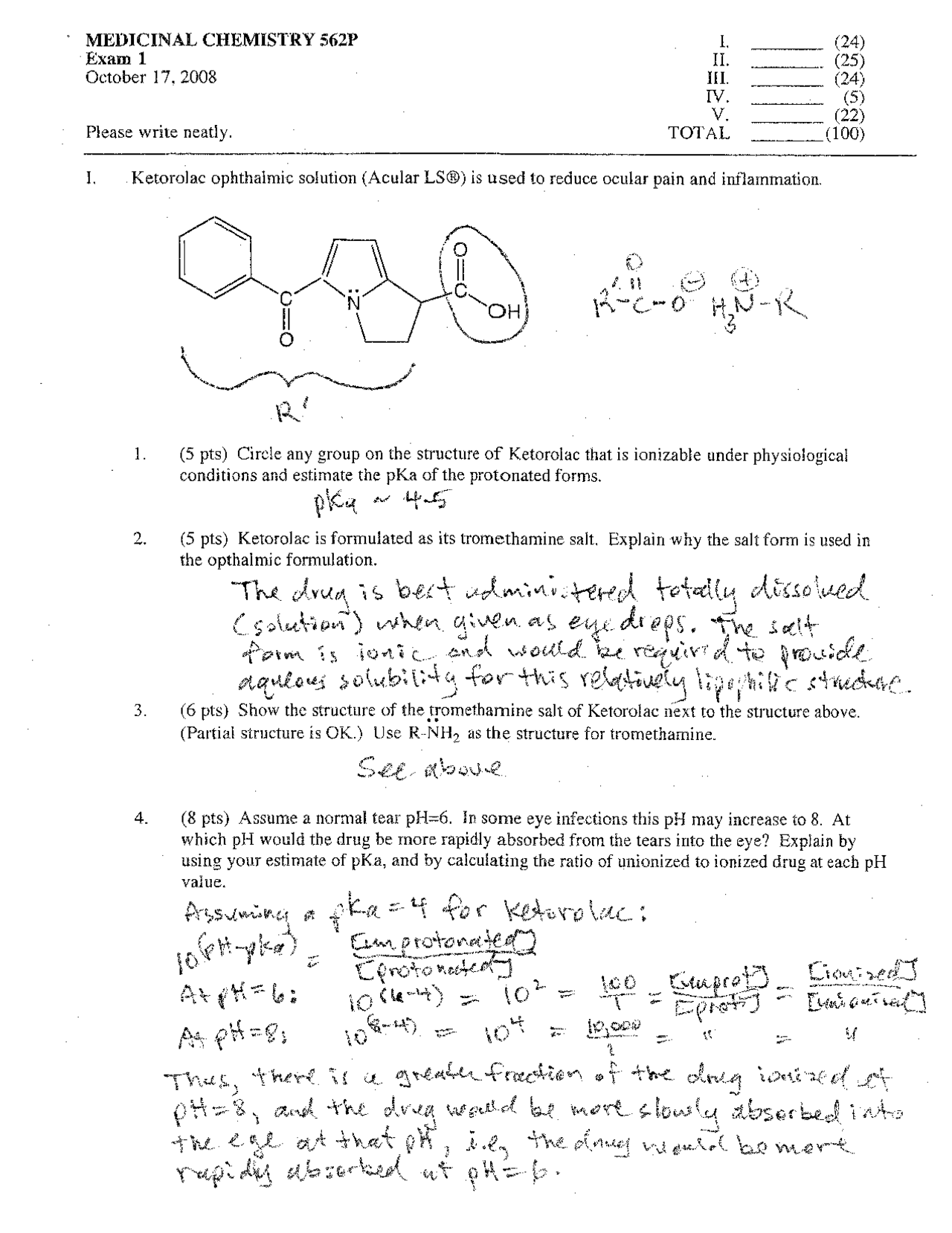 5 Solved Questions For P Medicinal Chemistry Exam 1 Medch 562 Docsity