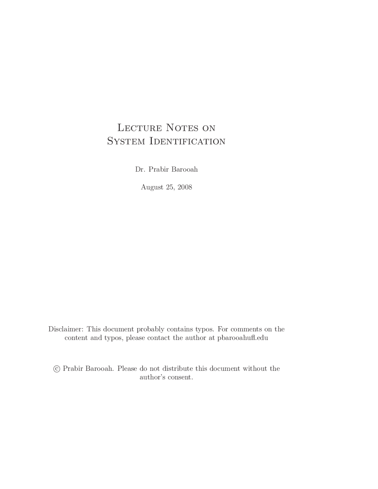 Lecture Notes On System Identification Eml 4930 Docsity