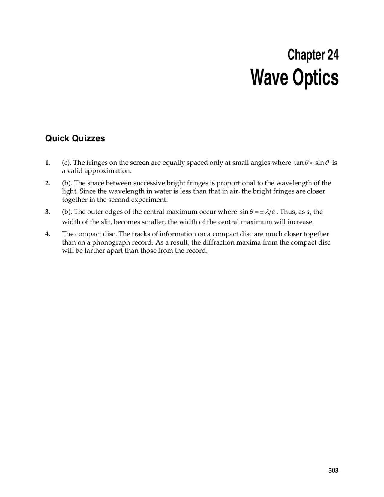 Quick Quizzes With Answers From Chapter 24 Wave Optics Phy 2054