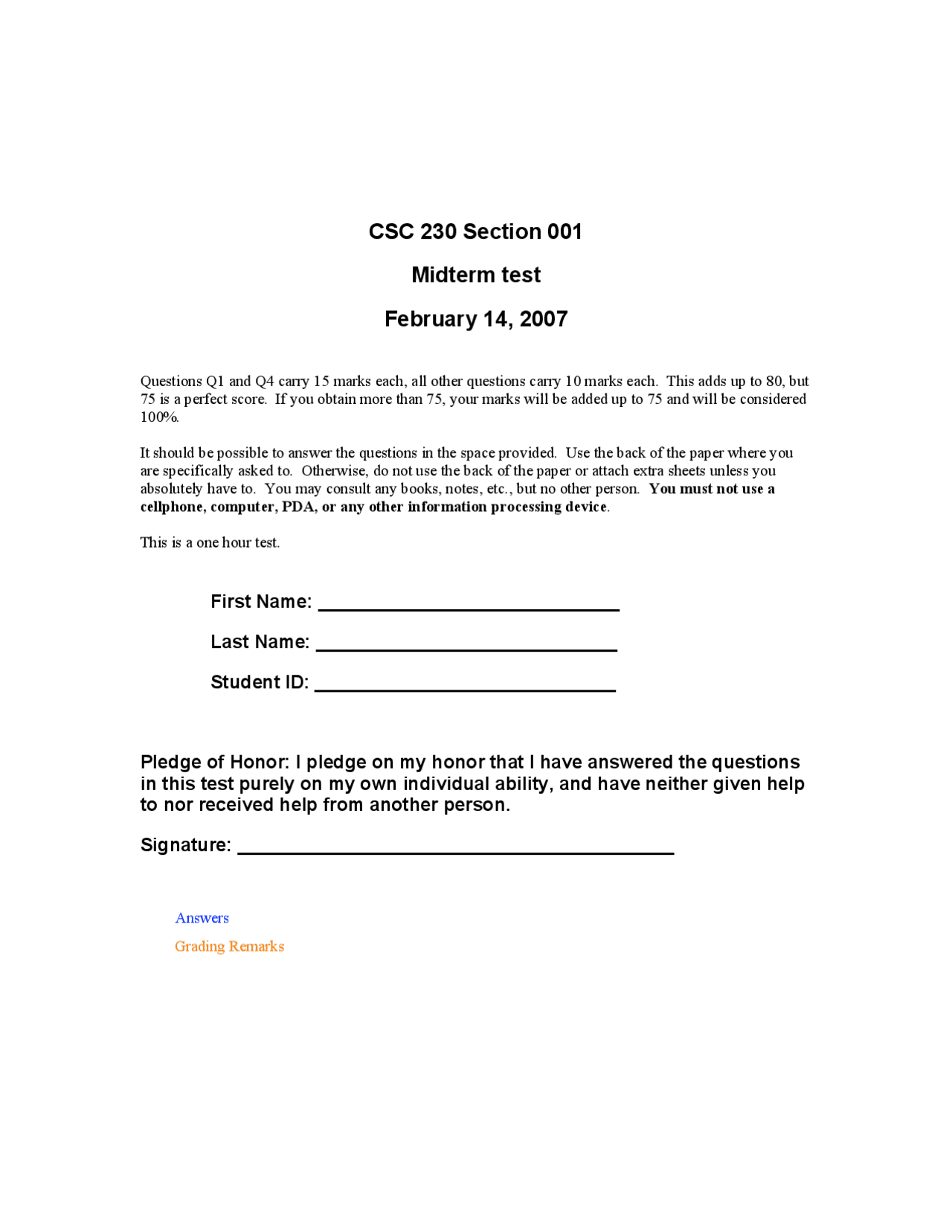 Midterm Exam With Solution Computer And Software Tools Csc 230 Docsity