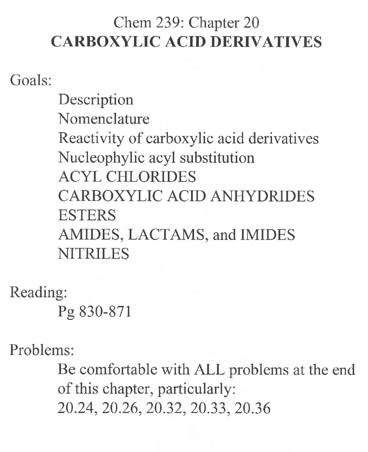 Carboxylic Acid Derivatives - Organic Chemistry | CHEM 239 - Docsity