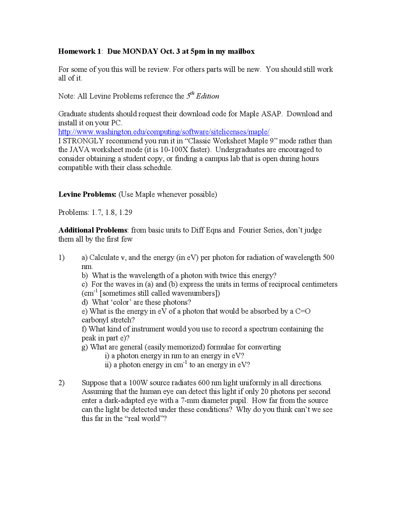 Levine Problems Introduction Quantum Chemistry Chem 550 Docsity