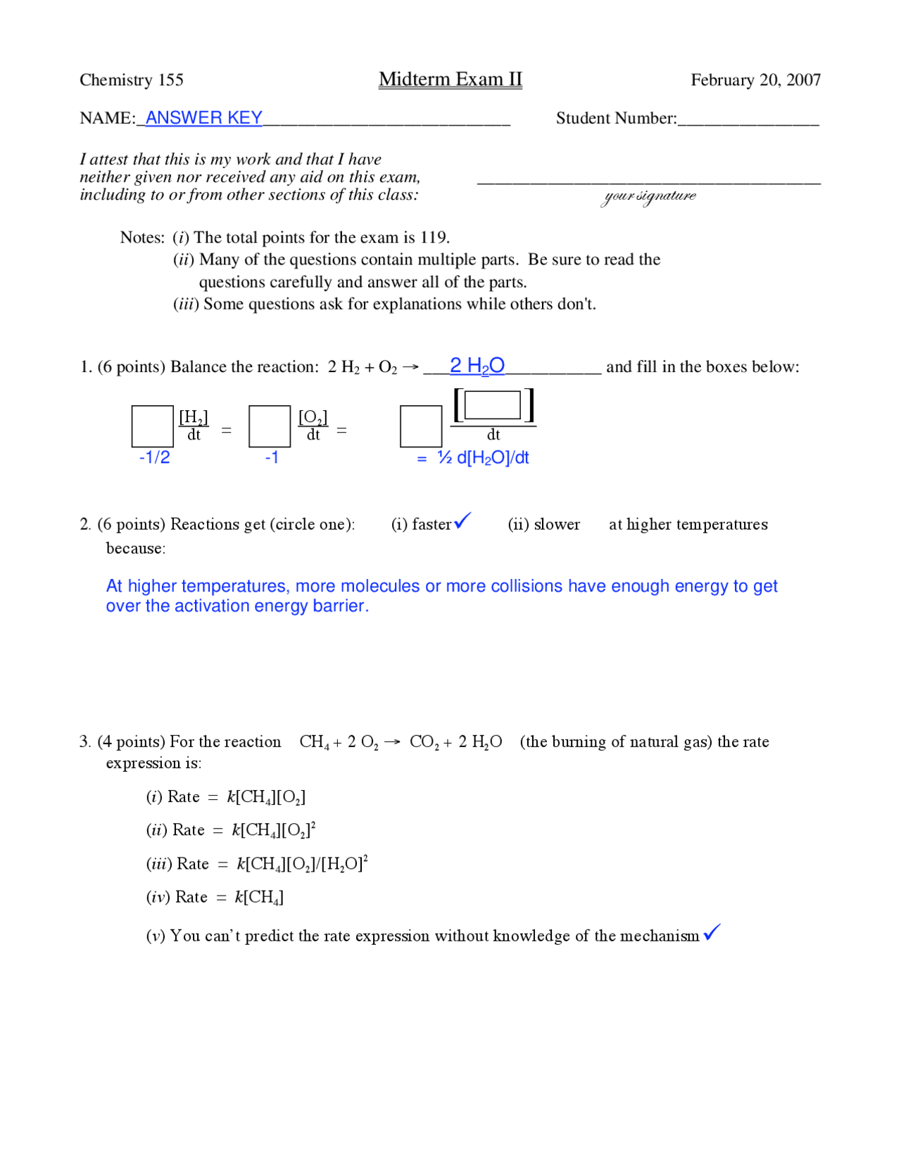 Midterm Exam II Questions with Solutions - Honors-General Chemistry ...
