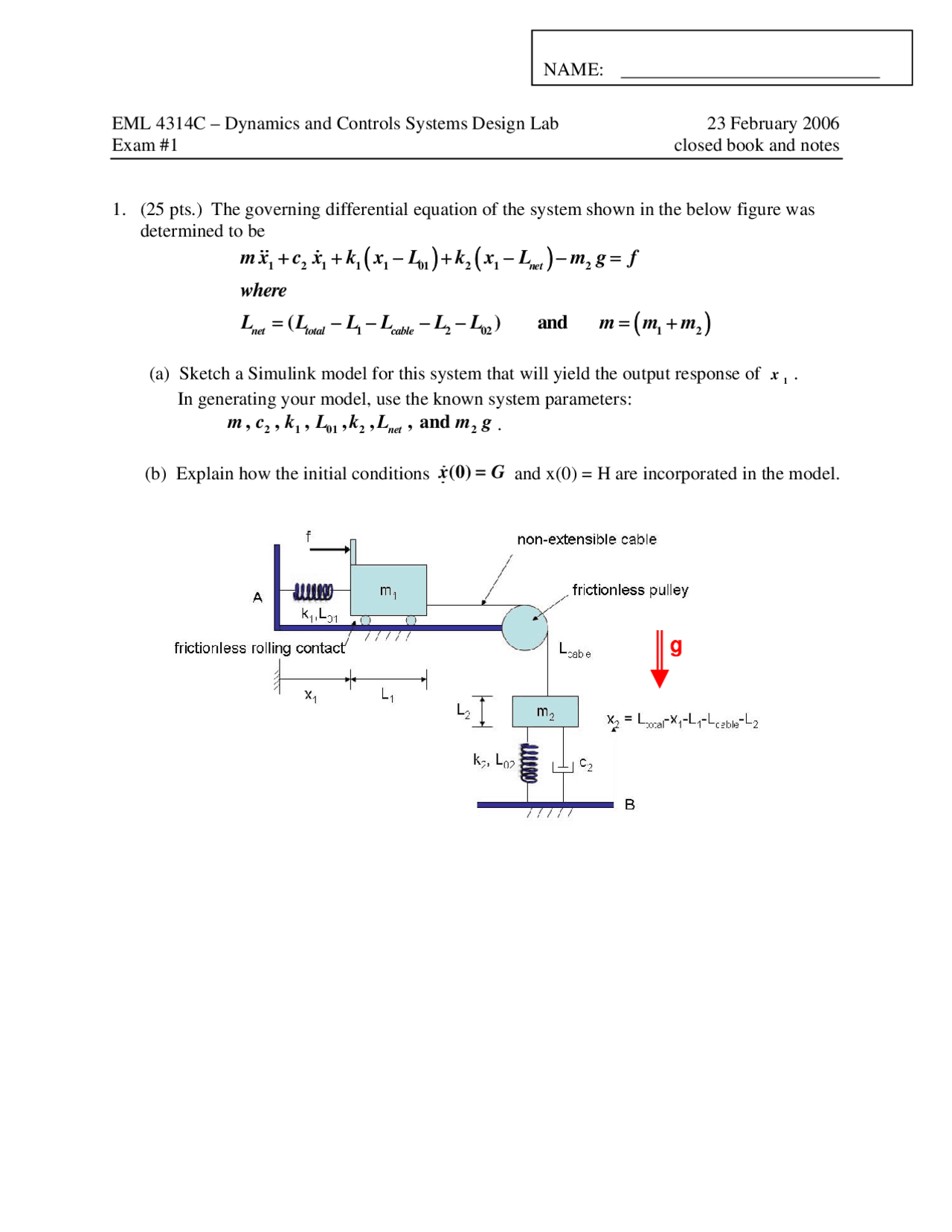 Solved Exam For Dynamics And Controls System Design Laboratory Eml