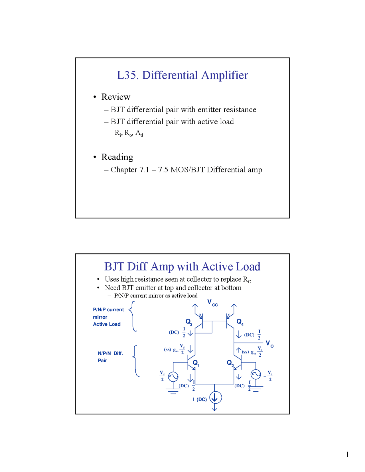 Differential Amplifiers Lecture Slides Eel 3304 Docsity
