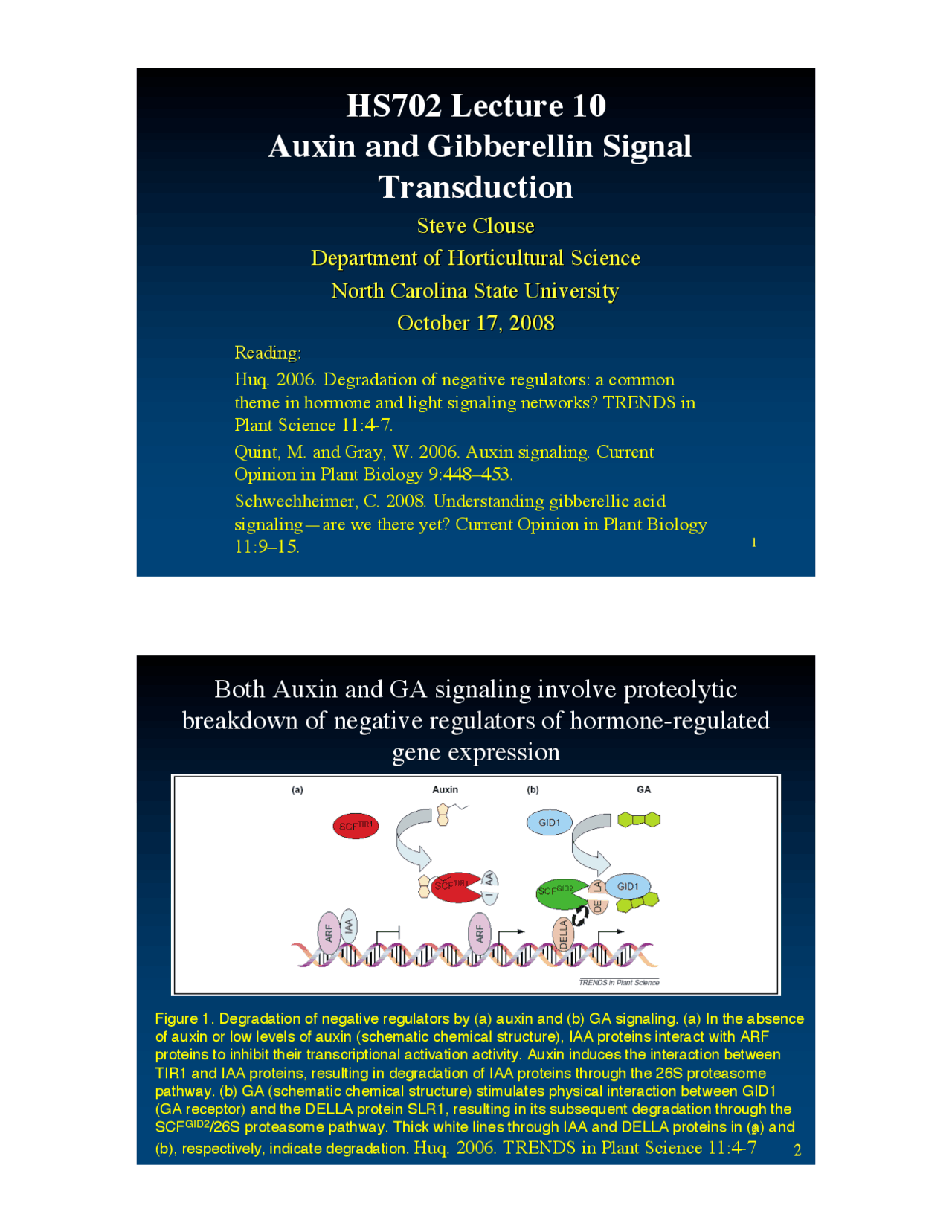 Lecture Slides On Auxin And Gibberellin Signal Transduction Hs 702