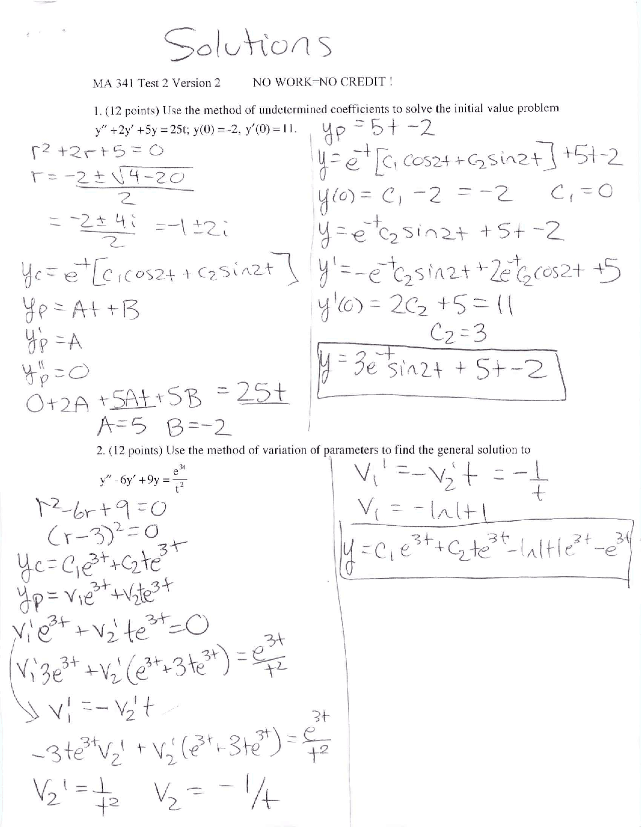 Test Ii Solutions Applied Differential Equations I Ma 341 Docsity