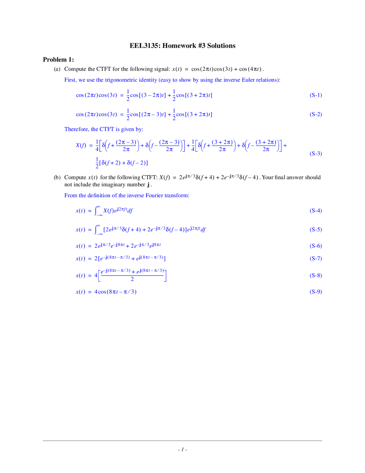 Homework 3 Solutions Introduction To Signals And Systems Eel 3135