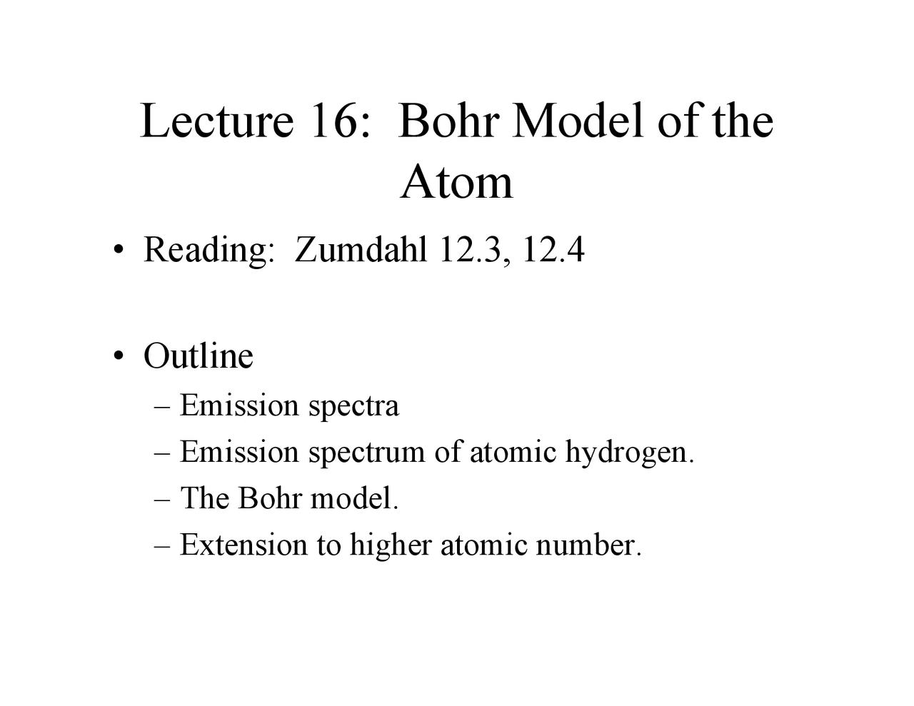 Notes on Bohar Model of Atom - General Chemistry | CHEM 152 - Docsity