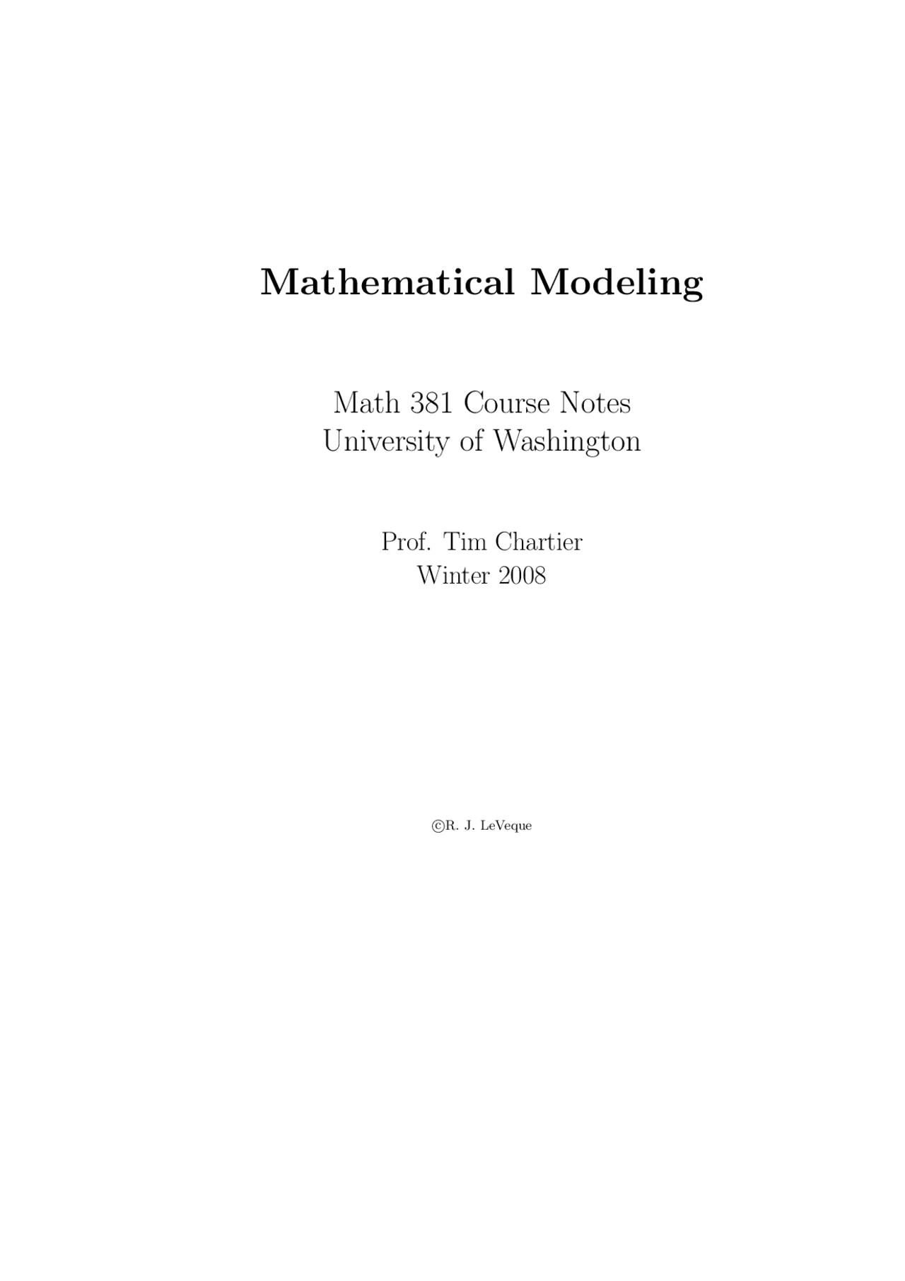 Mathematical Modeling - Discrete Math Model | MATH 381 - Docsity