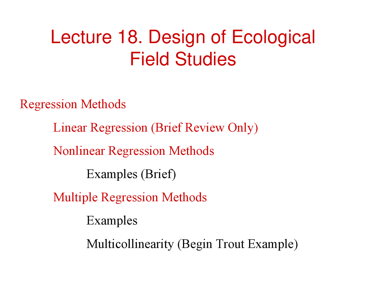 Design of Ecological Field Studies - Lecture Notes | ST 432 - Docsity