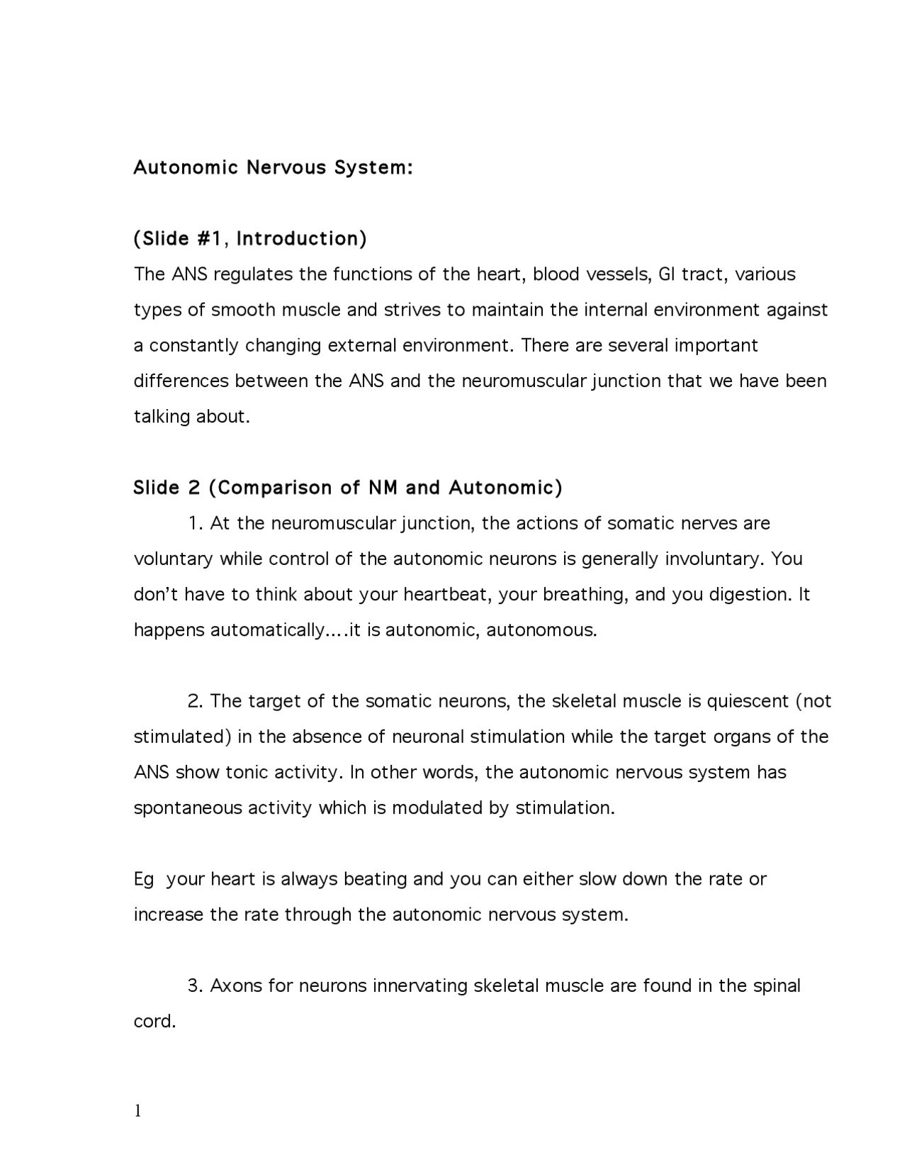 Class Notes on Autonomic Nervous System- Slide 1 | PHCOL 402 | Study ...