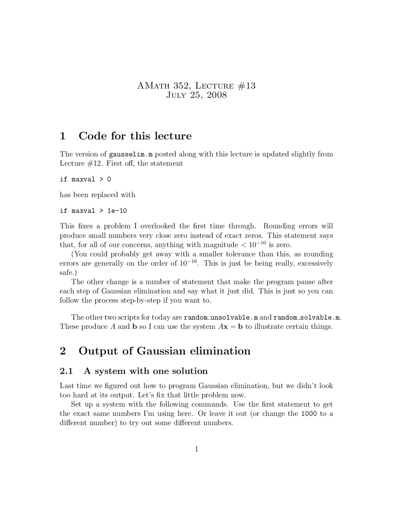 Lecture 13 Linear Algorithm And Numerical Analysis Amath 352 Docsity