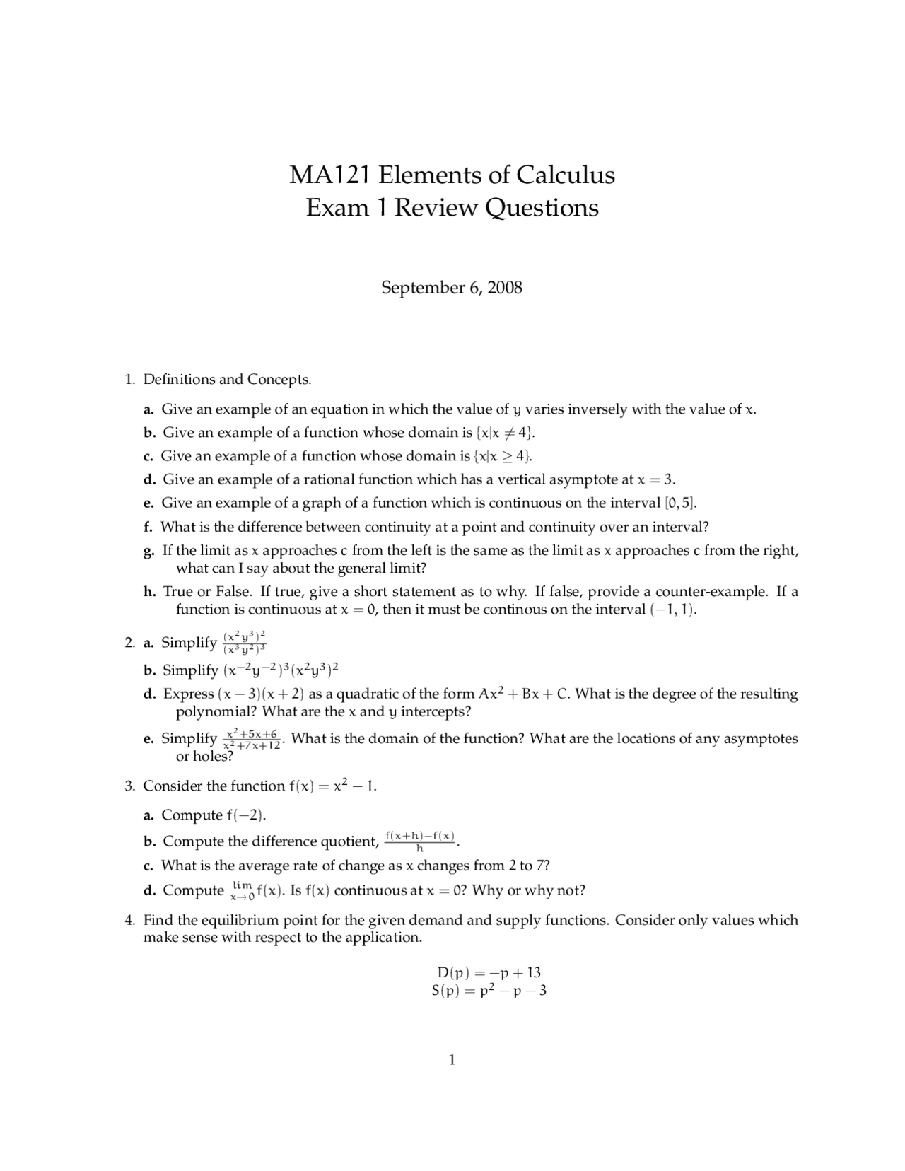 8 Problems Elements Of Calculus Ma 121 Docsity