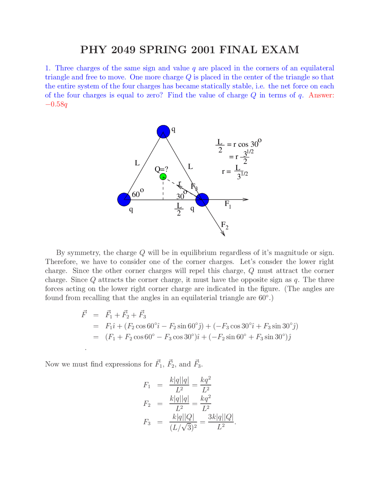 Solved Final Exam Physics With Calculus 2 Phy 2049 Docsity