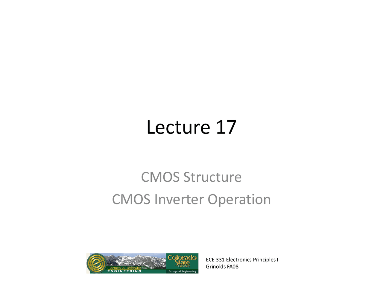 Cmos Structure Cmos Inverter Operation Electronics Principles I
