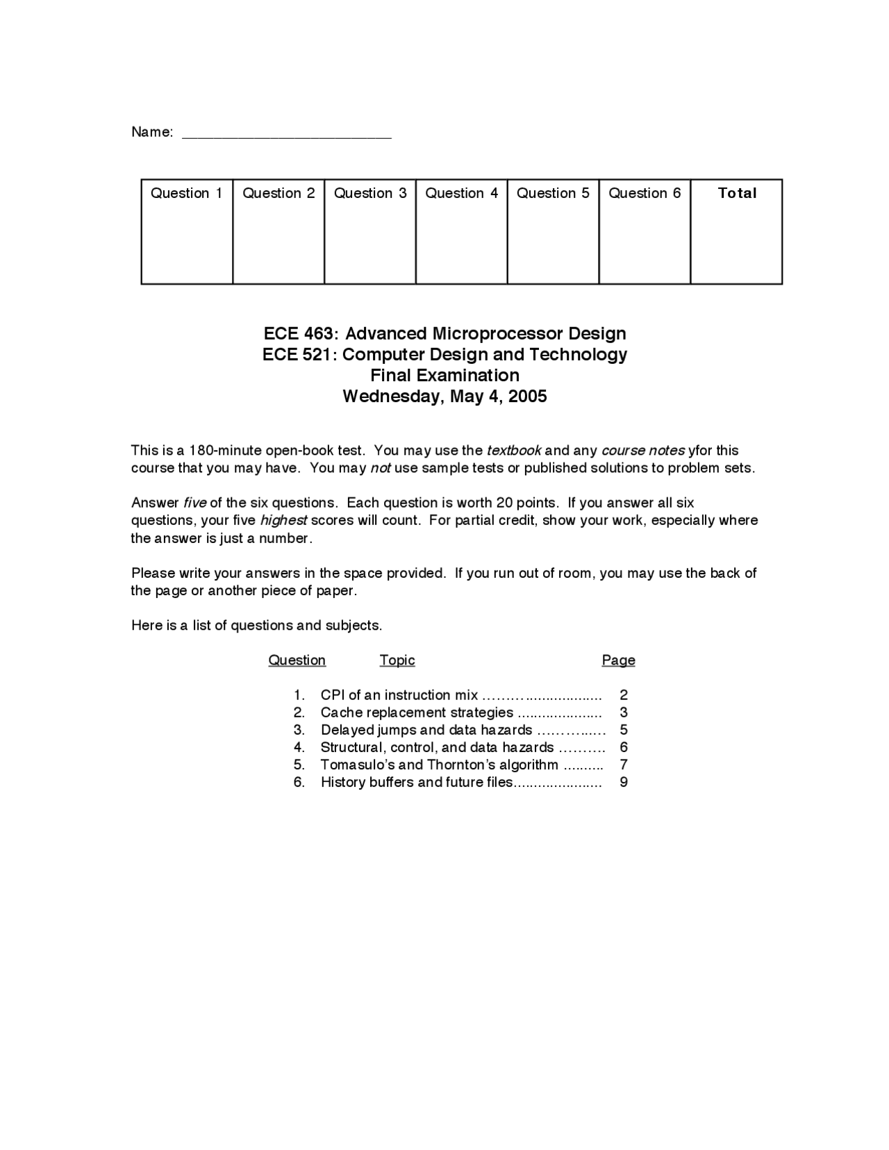 Solved Final Exam Advanced Microprocessor Systems Design Ece 463