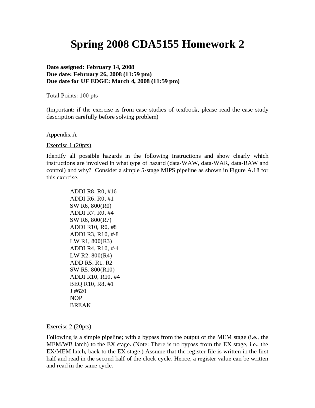 Homework 2 For Computer Architecture Principles Cda 5155