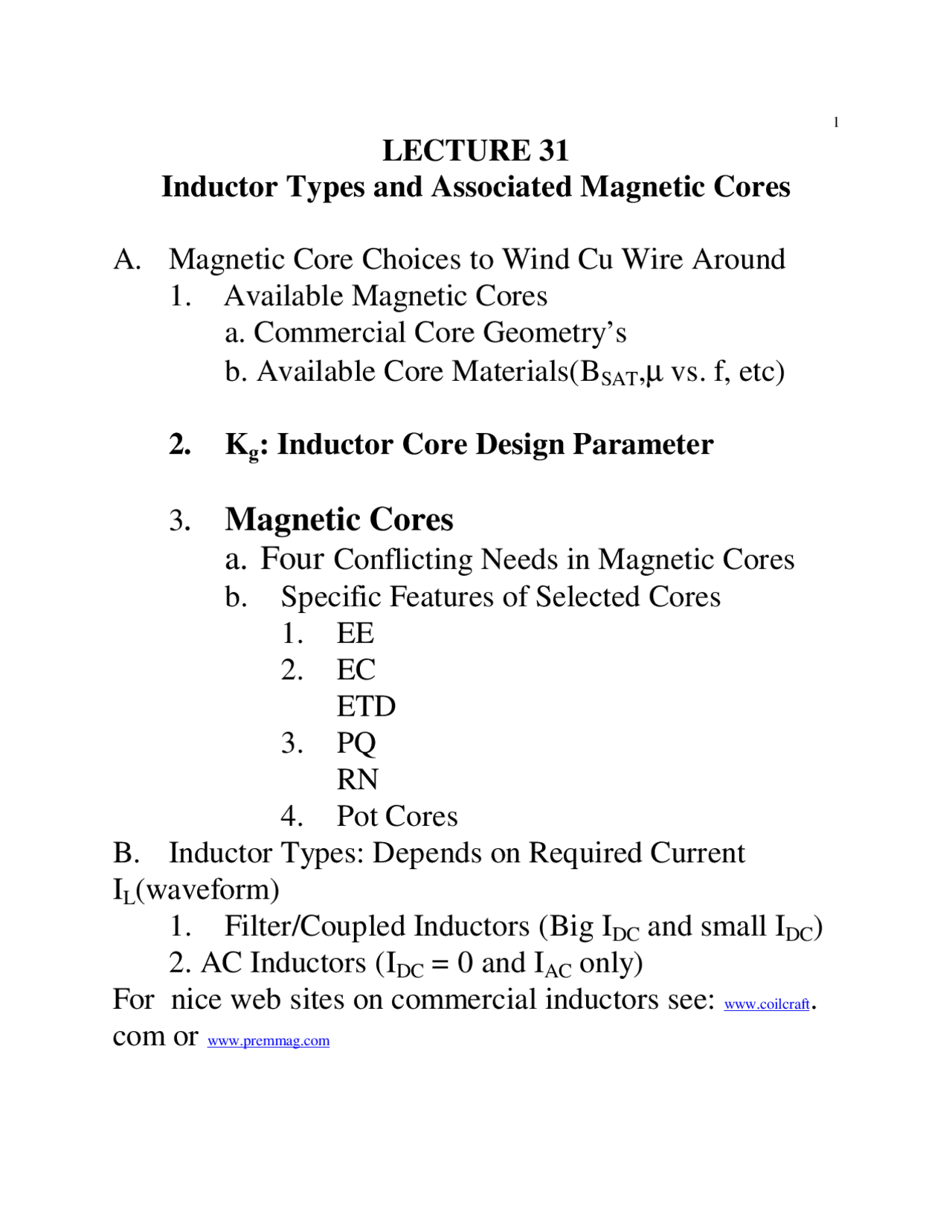 Inductor Types and Associated Magnetic Cores | ECE 562 - Docsity