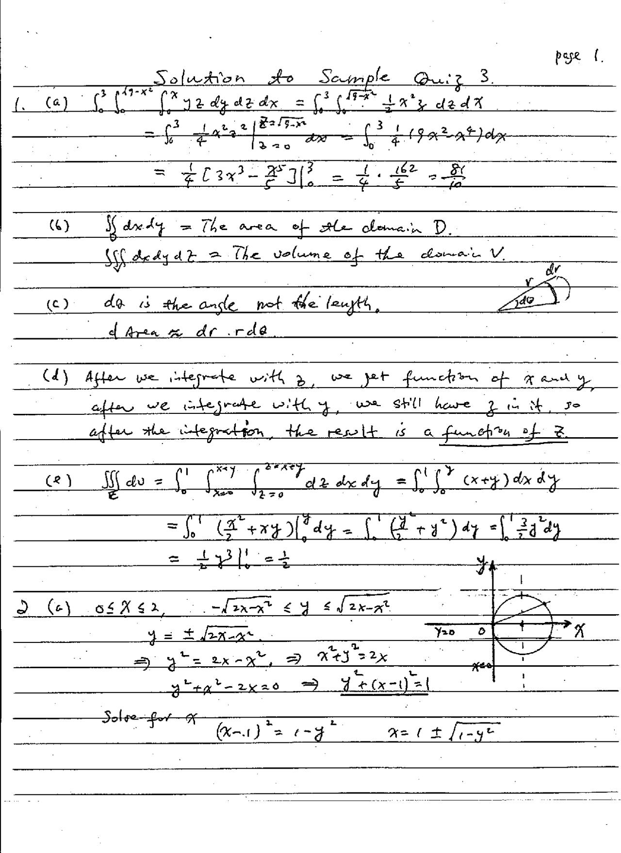Solutions To Sample Quiz 3 In Calculus Iii Ma 242 Docsity