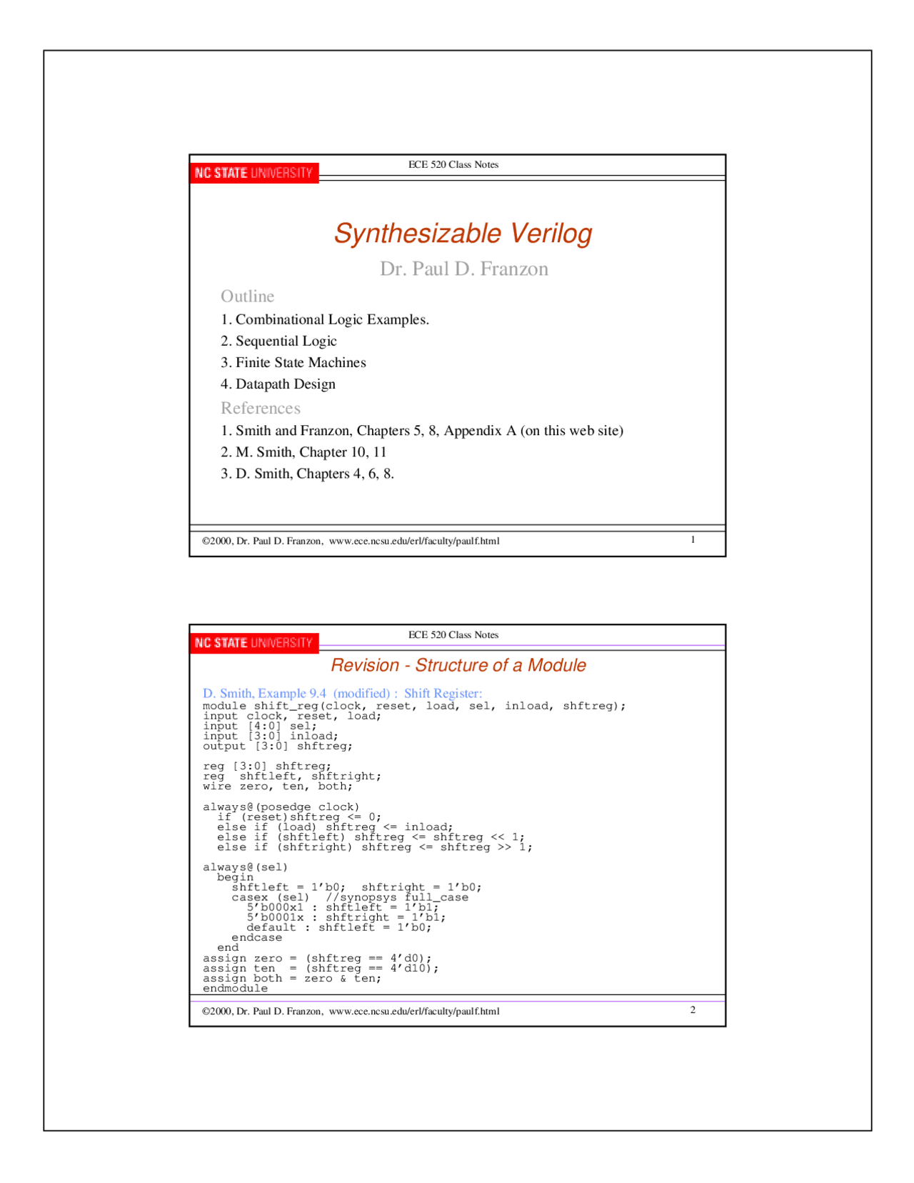 Synthesizable Verilog Digital Asic Design Ece 520 Docsity